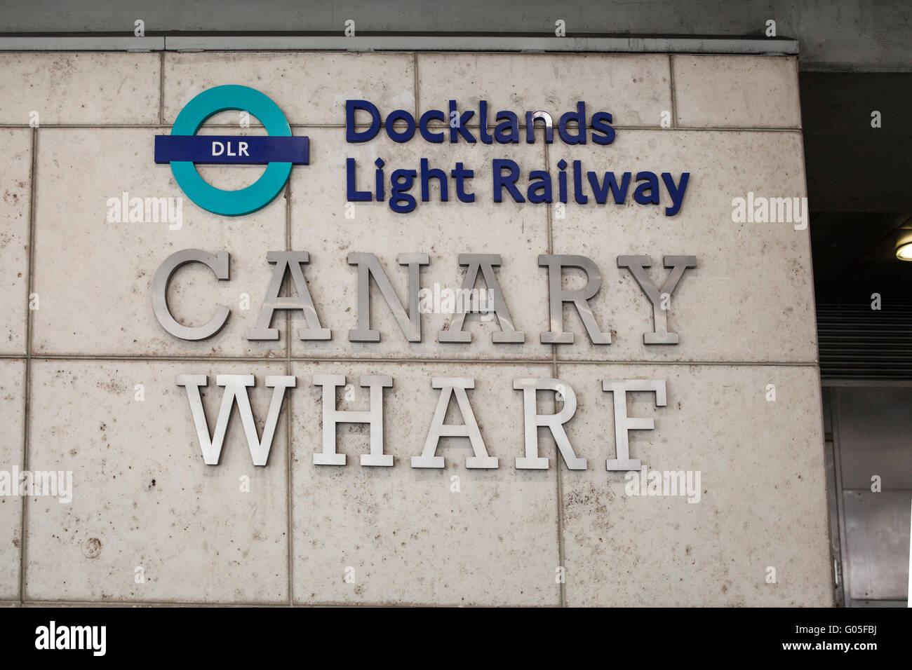 Canary Wharf Docklands Light Railway sign entrance Stock Photo - Alamy