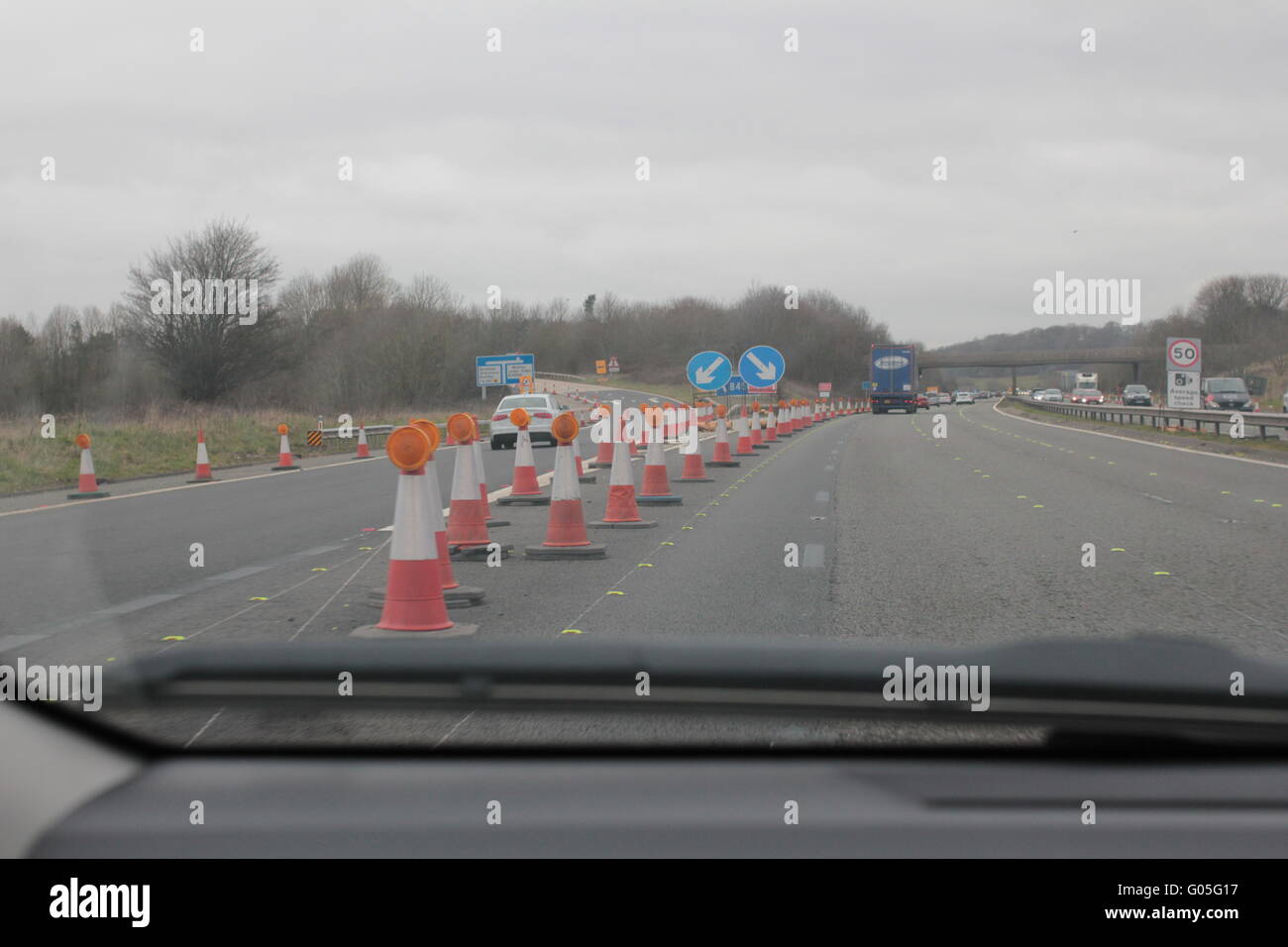 Motorway merge sign hi-res stock photography and images - Alamy