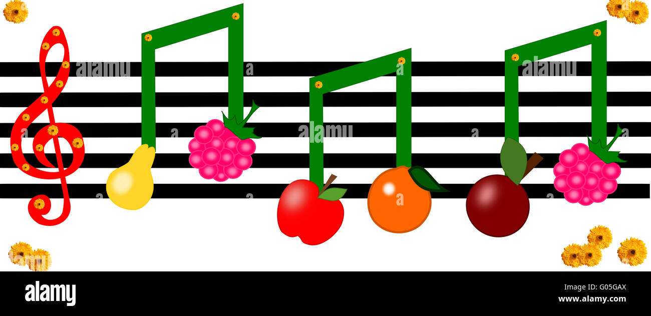 Fruit as notes on a musical figure Stock Photo - Alamy