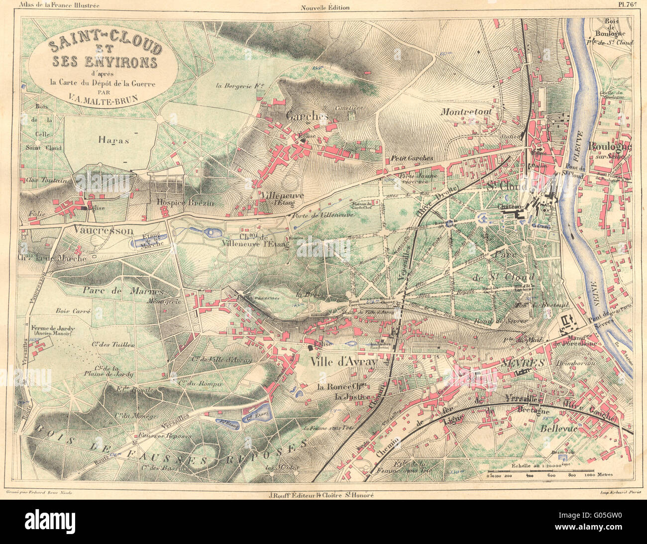SAINT CLOUD: St-Cloud Depot Guerre, 1883 antique map Stock Photo - Alamy