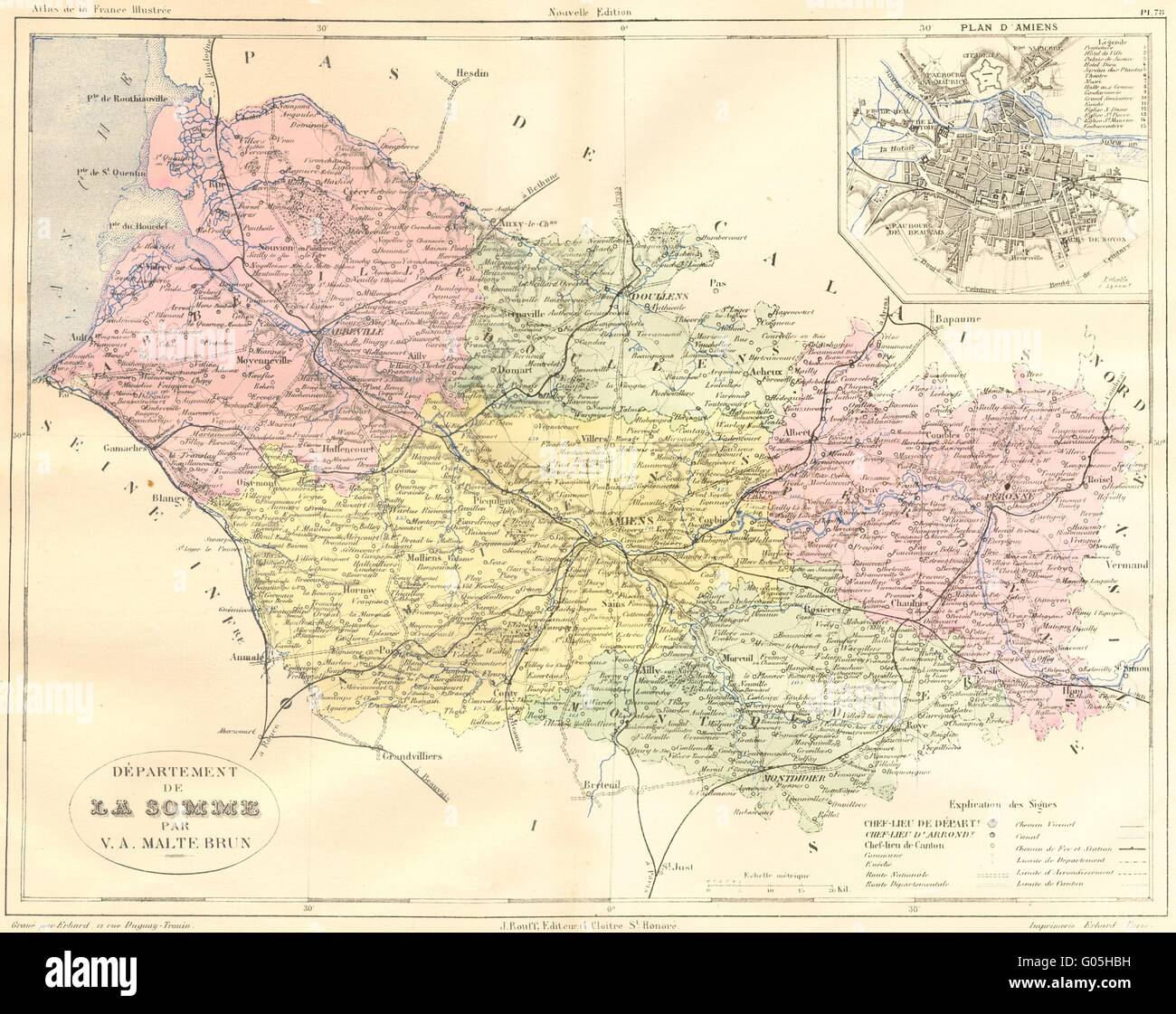 SOMME: Departement de; plan D'Amiens, 1883 antique map Stock Photo - Alamy