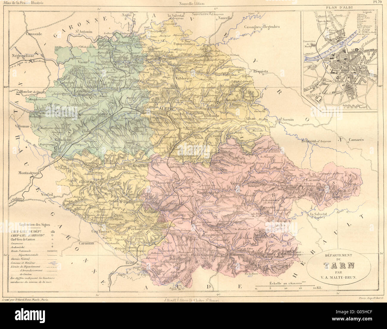 TARN: Departement du; plan D'Albi, 1883 antique map Stock Photo - Alamy