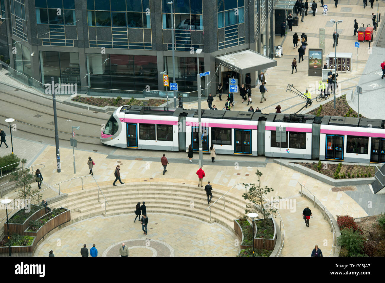 The Birmingham Metro Tram traveling along Bull Street through the City ...