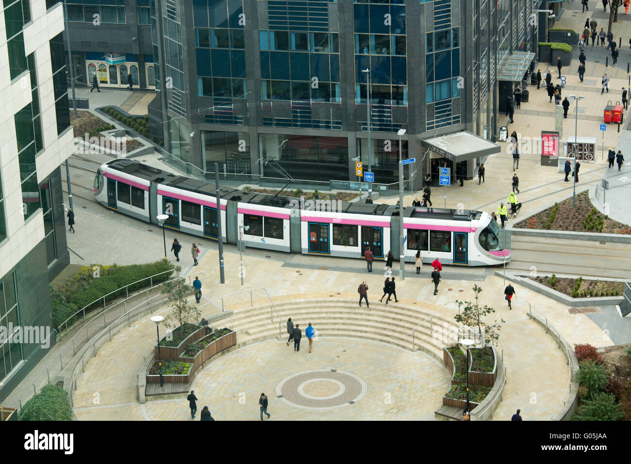 The Birmingham Metro Tram traveling along Bull Street through the City ...
