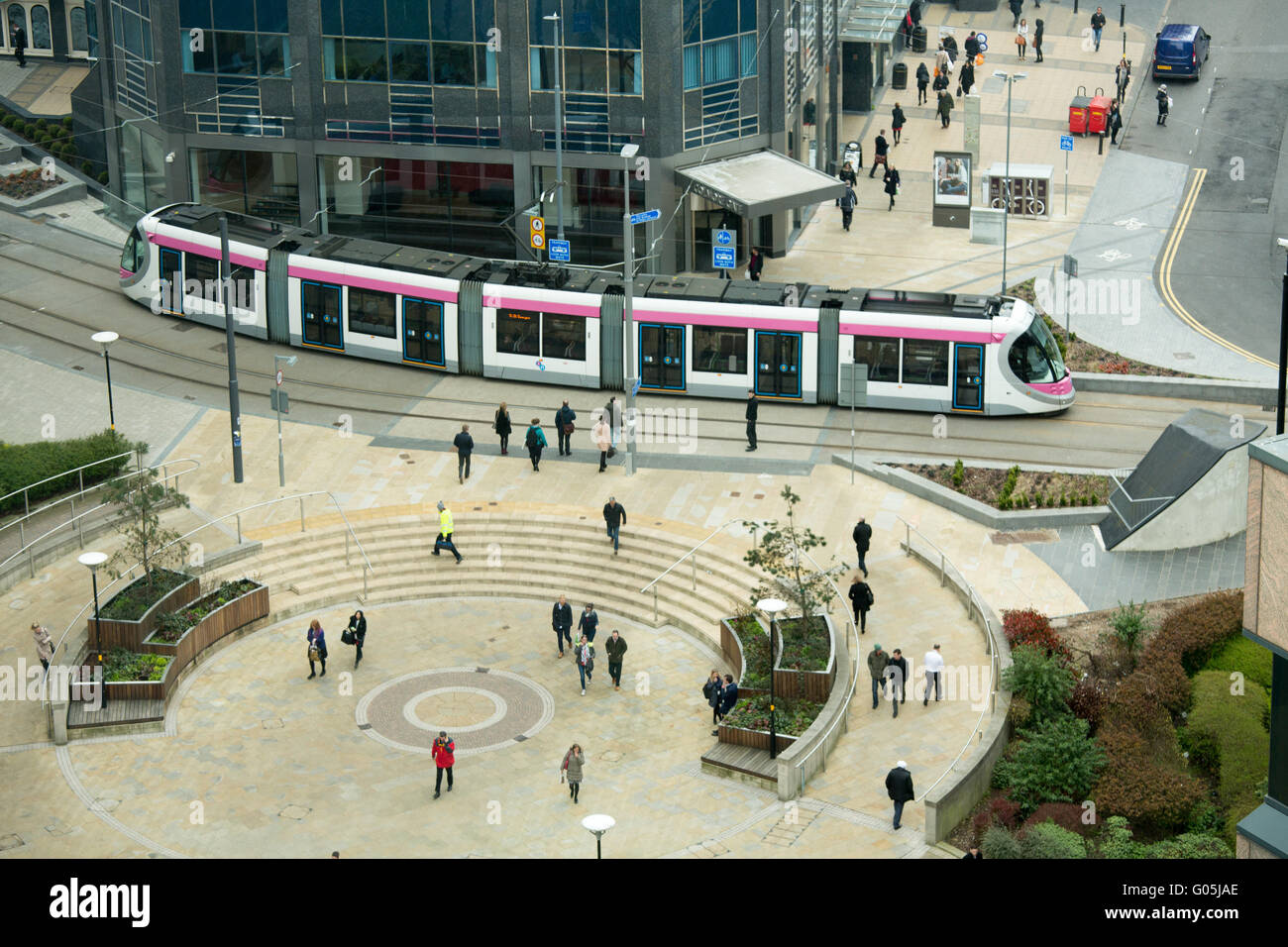 The Birmingham Metro Tram traveling along Bull Street through the City ...