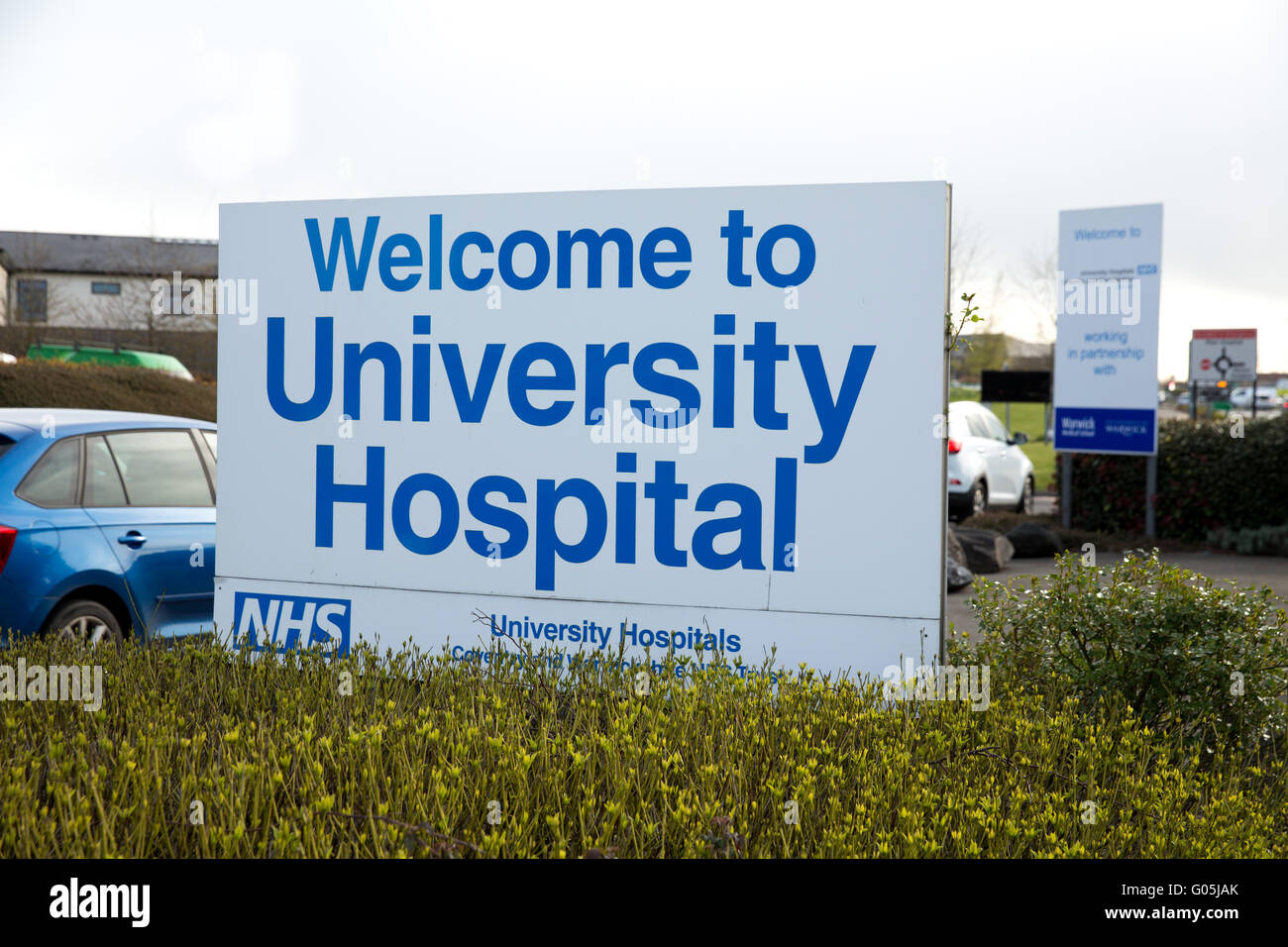 The sign on the main entrance of University Hospital, Coventry. The ...