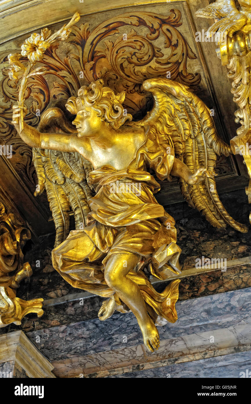 Figure of the golden angel on the roof of the Catholic Cathedral Stock ...