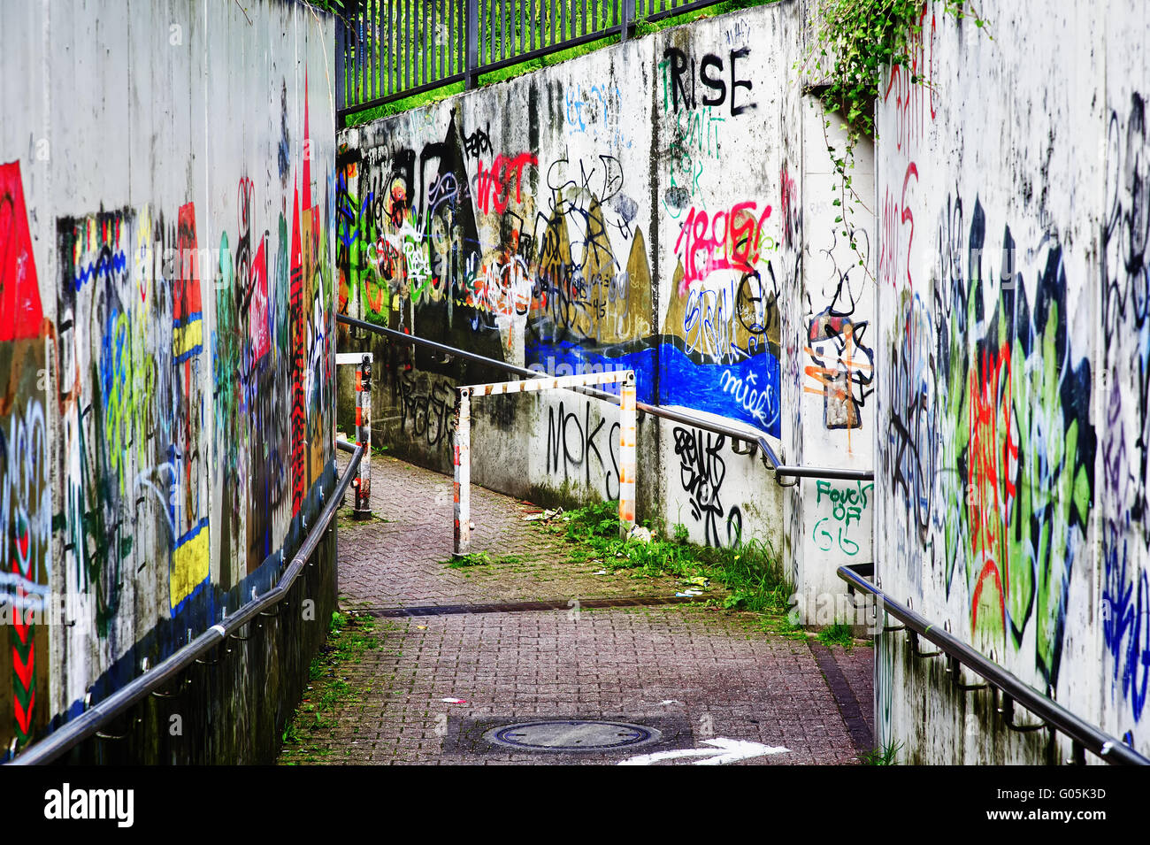 decorated with graffiti walls of a tunnel underpas Stock Photo - Alamy