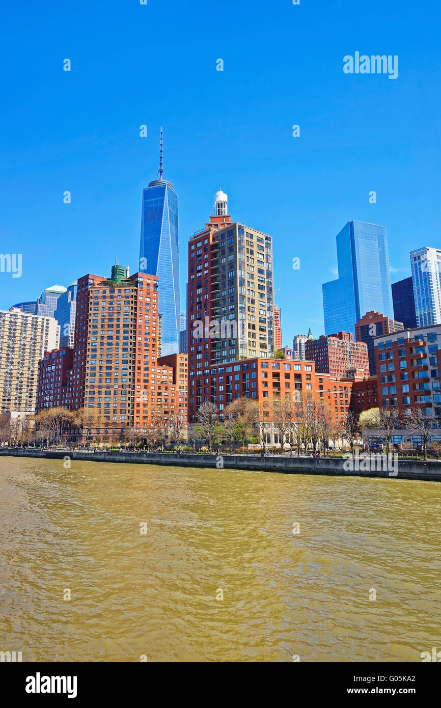 View from Ferry on Battery Park City at New York Harbor, Lower ...