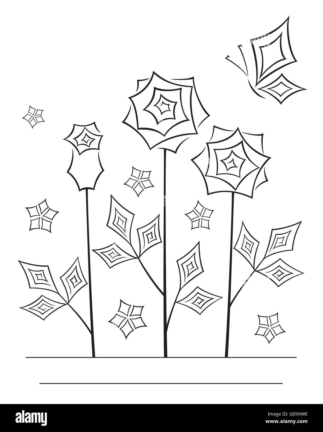 Artistic angular flower line art card Stock Photo - Alamy