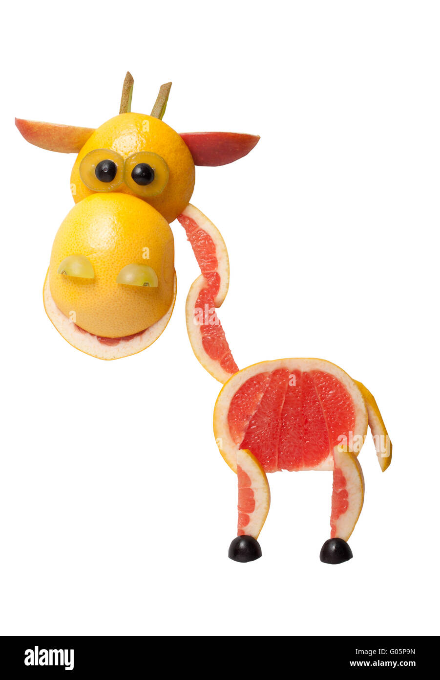 Giraffe made of citrus fruits on white background Stock Photo - Alamy