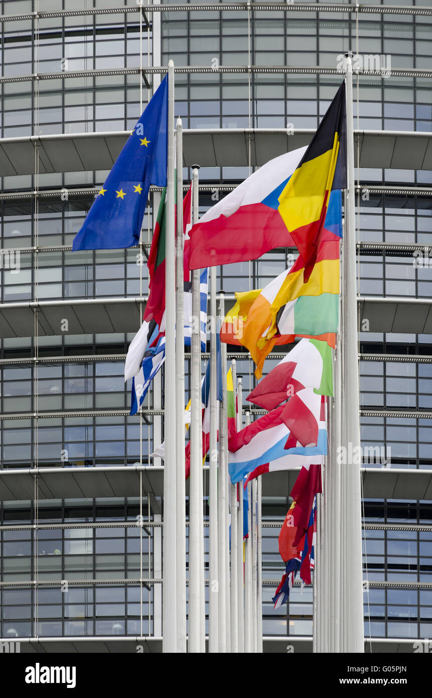 Flags in front of European Parliament Stock Photo - Alamy