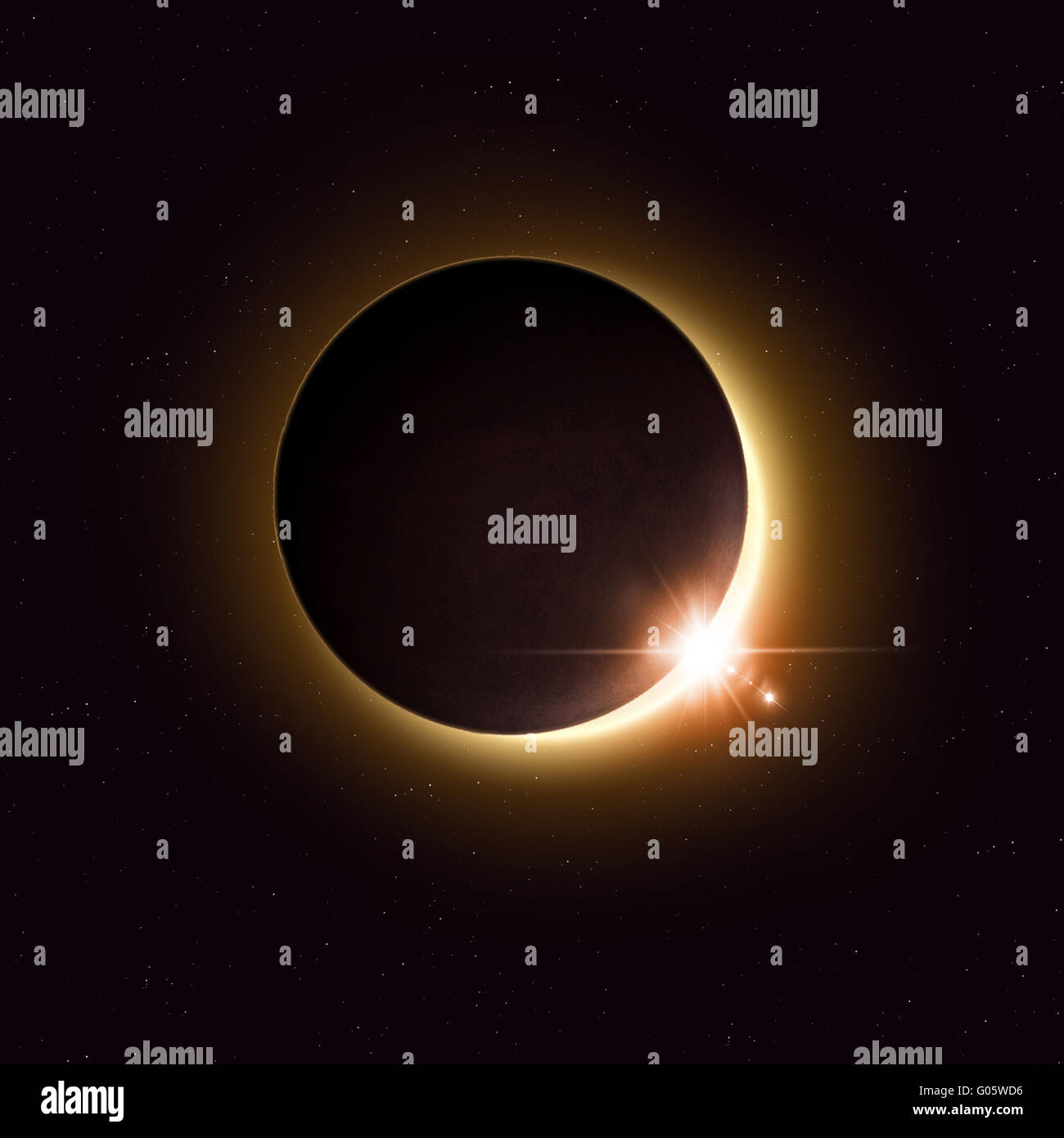 imaginary solar eclipse distant space image with stars and lights Stock Photo - Alamy