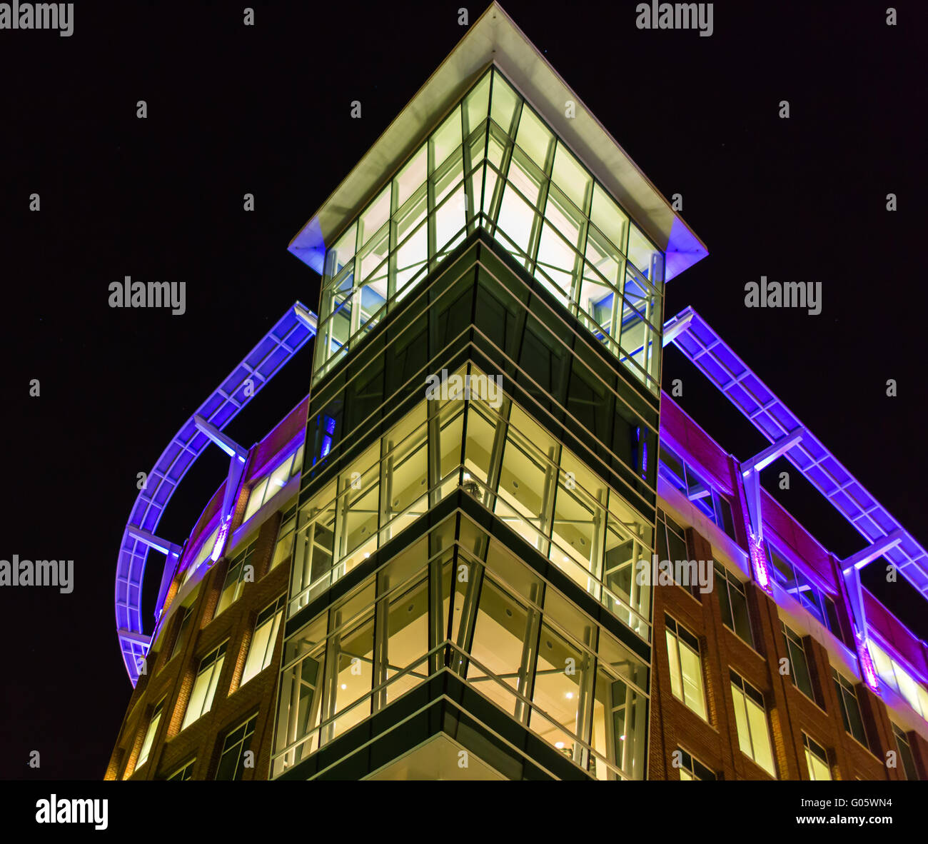 Illuminated Building at night Stock Photo - Alamy