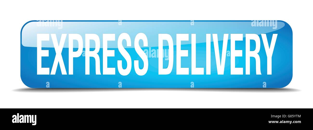express delivery blue square 3d realistic isolated web button Stock ...