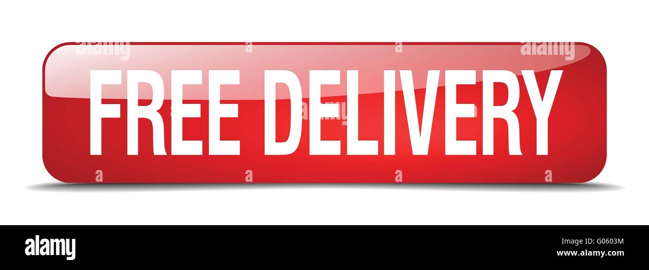 free delivery red square 3d realistic isolated web button Stock Vector ...