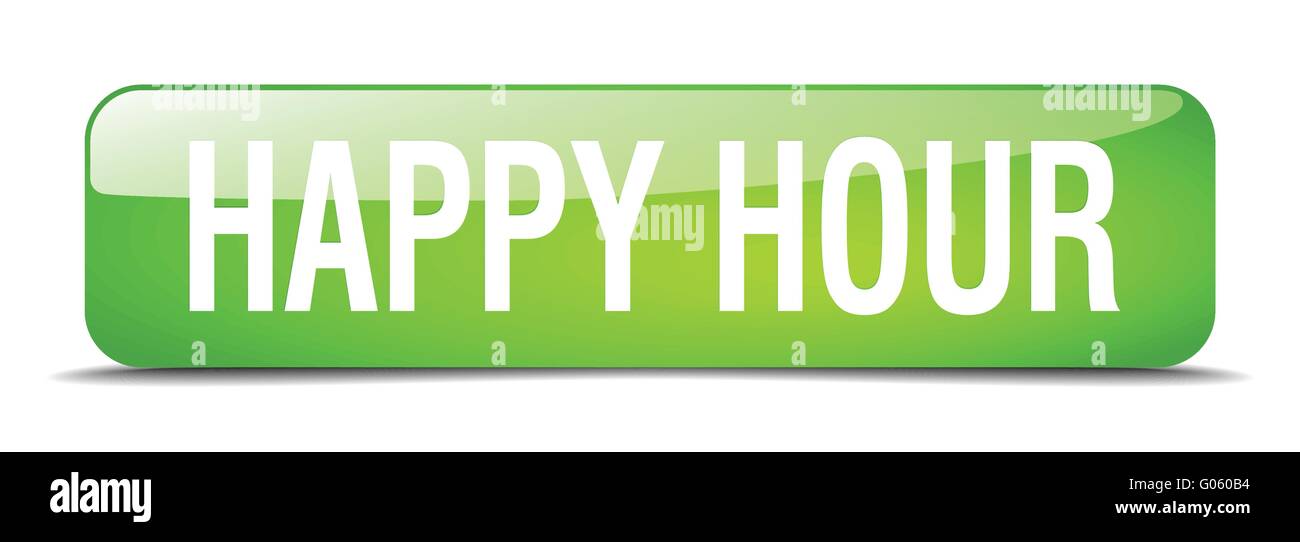 happy hour green square 3d realistic isolated web button Stock Vector ...