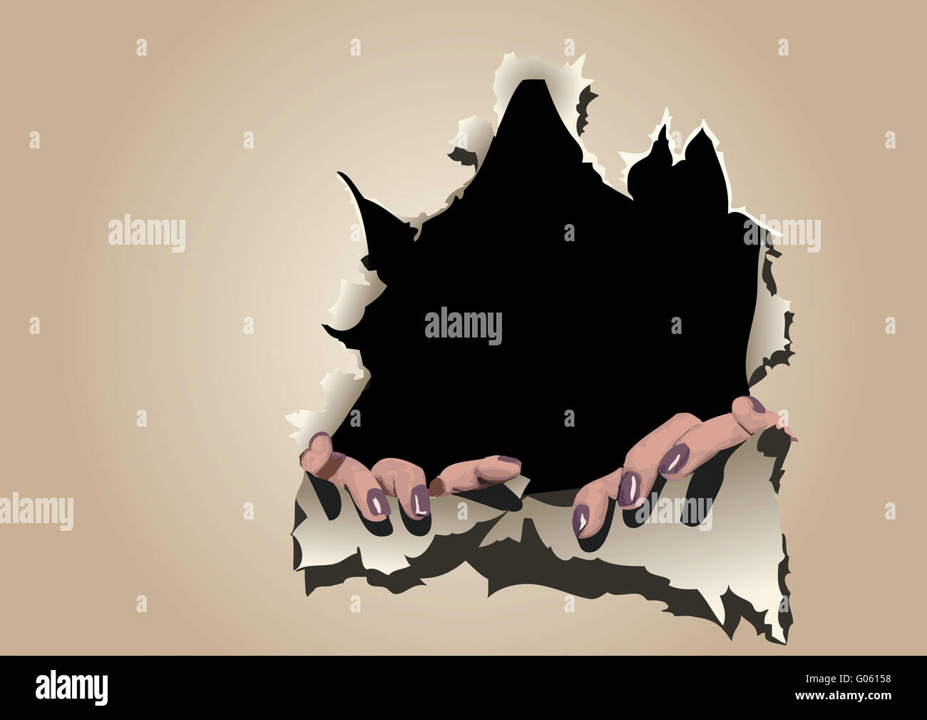 Human hands tear paper wall for poster design Stock Photo - Alamy