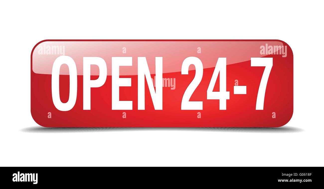 open 24 7 red square 3d realistic isolated web button Stock Vector ...