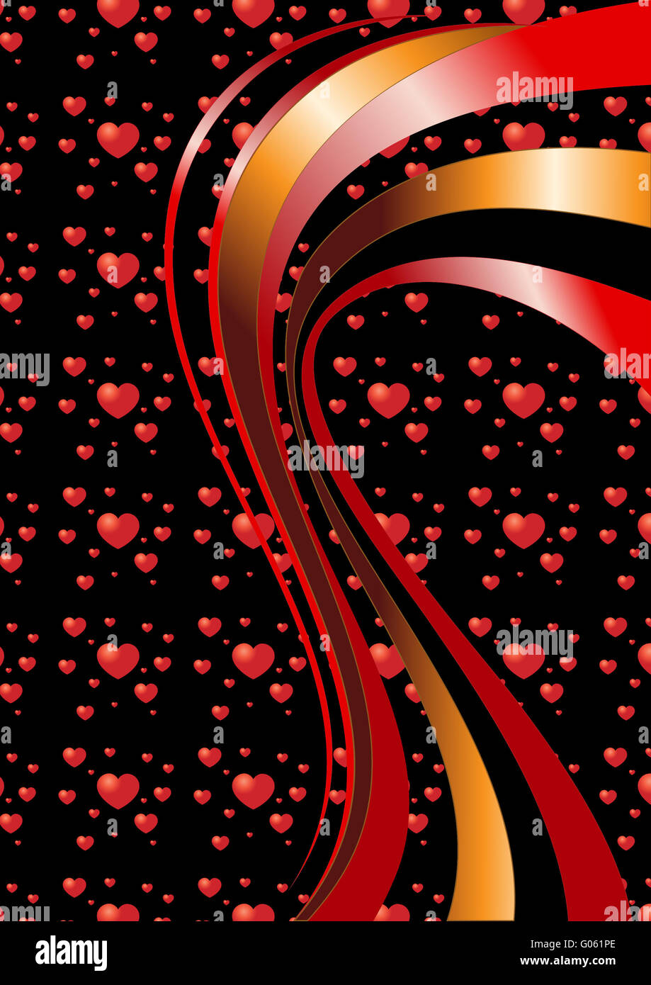Bright curves on a black background with hearts Stock Photo - Alamy