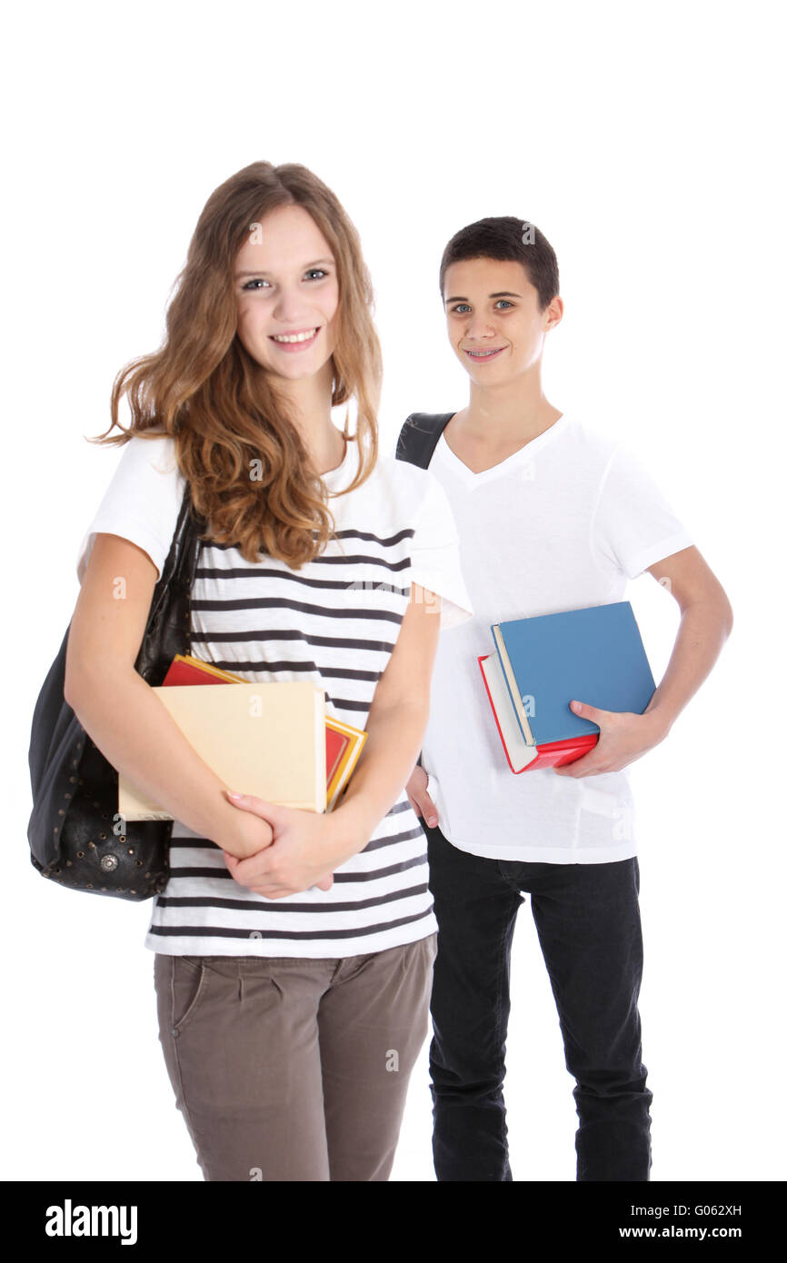 Smiling High School Students on White Background Stock Photo - Alamy