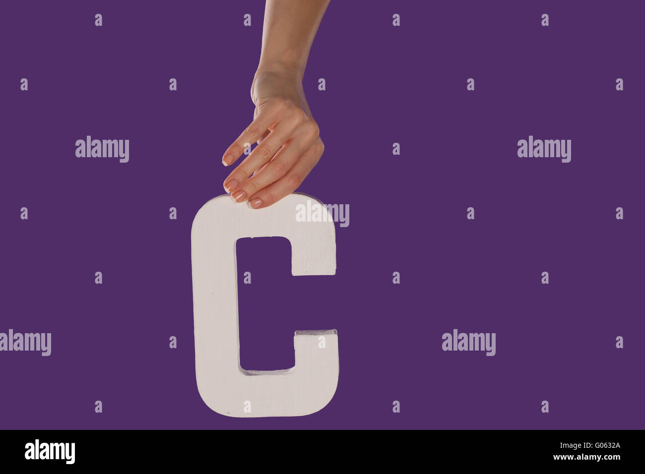 Female hand holding up the letter C from top Stock Photo - Alamy
