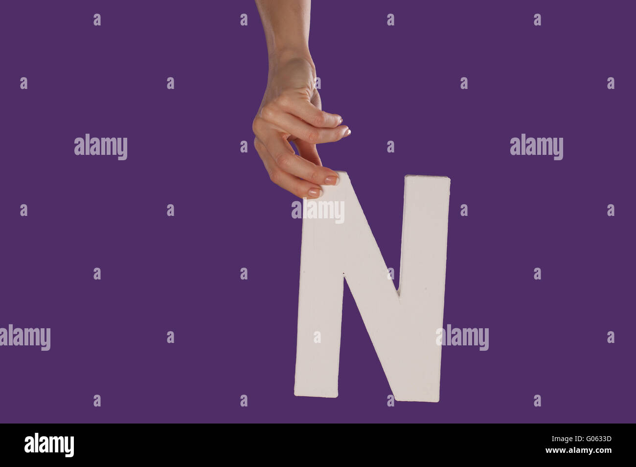 Female hand holding up the letter N from top Stock Photo - Alamy