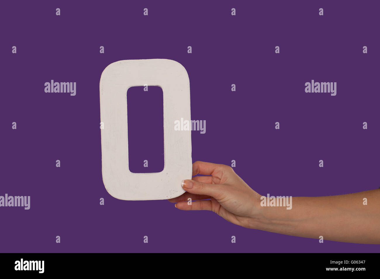 Female hand holding up the letter O from the right Stock Photo - Alamy