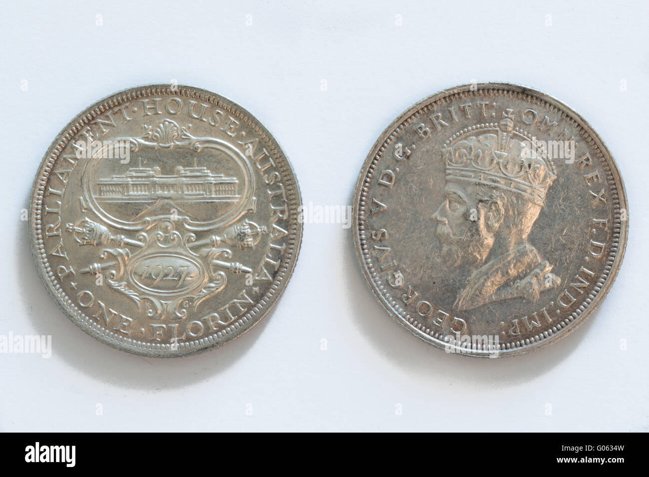 A close up photograph of an Australian One Florin coin from 1927 Stock ...