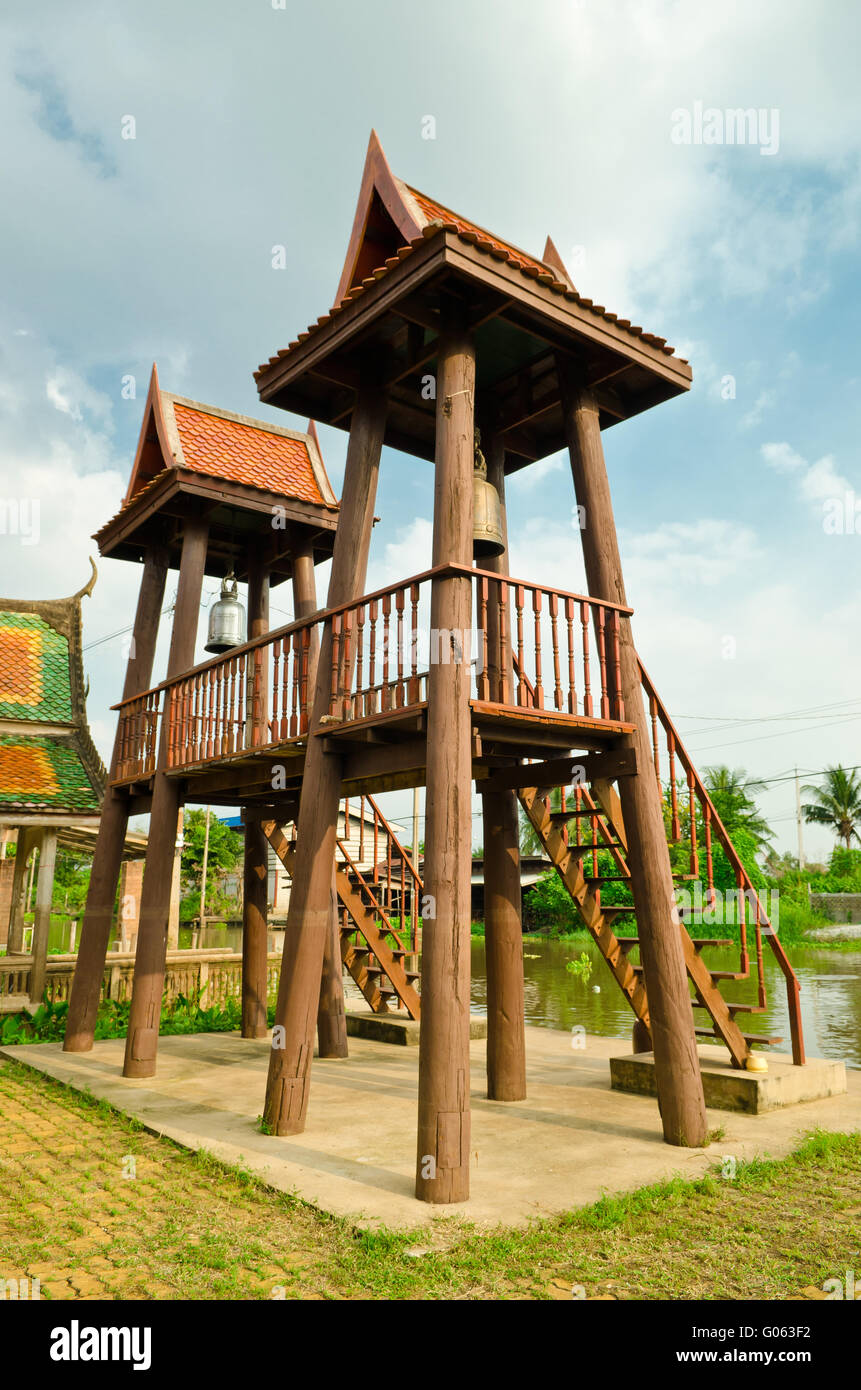 Wooden bell towers in buddhist temple of thailand Stock Photo - Alamy
