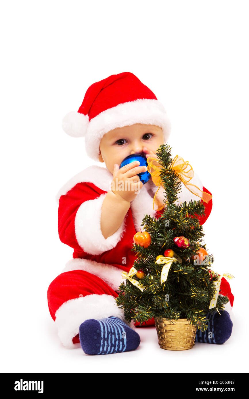 Small Santa Claus with fir-tree it is isolated Stock Photo - Alamy