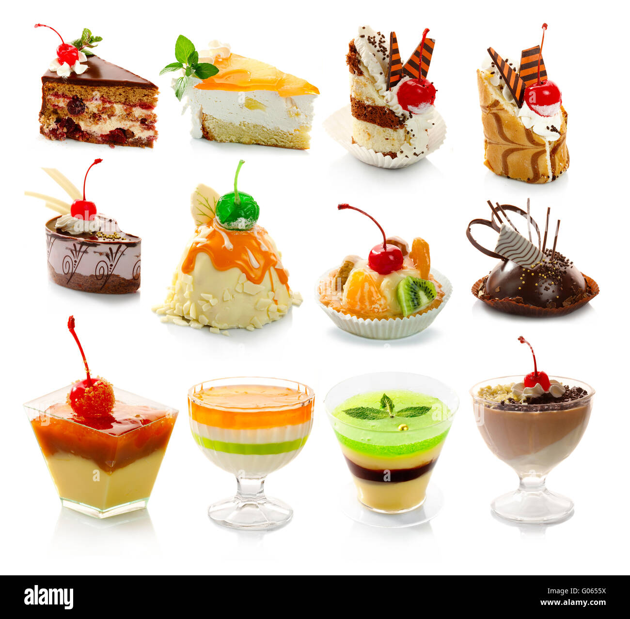 Collection of delicous dessert isolated on white Stock Photo - Alamy
