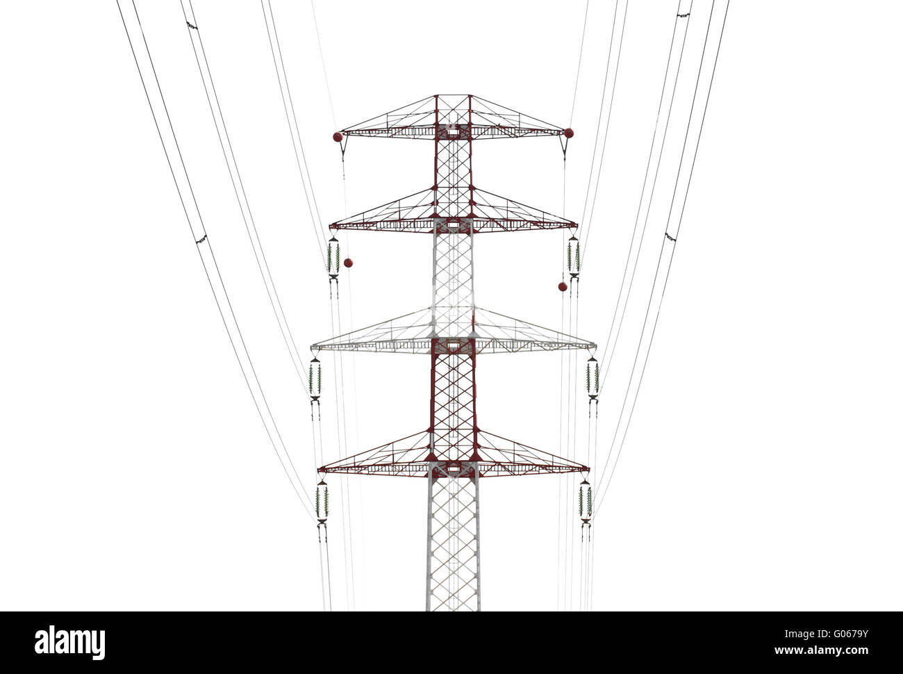 Detail of electricity pylon against on a light background Stock Photo ...