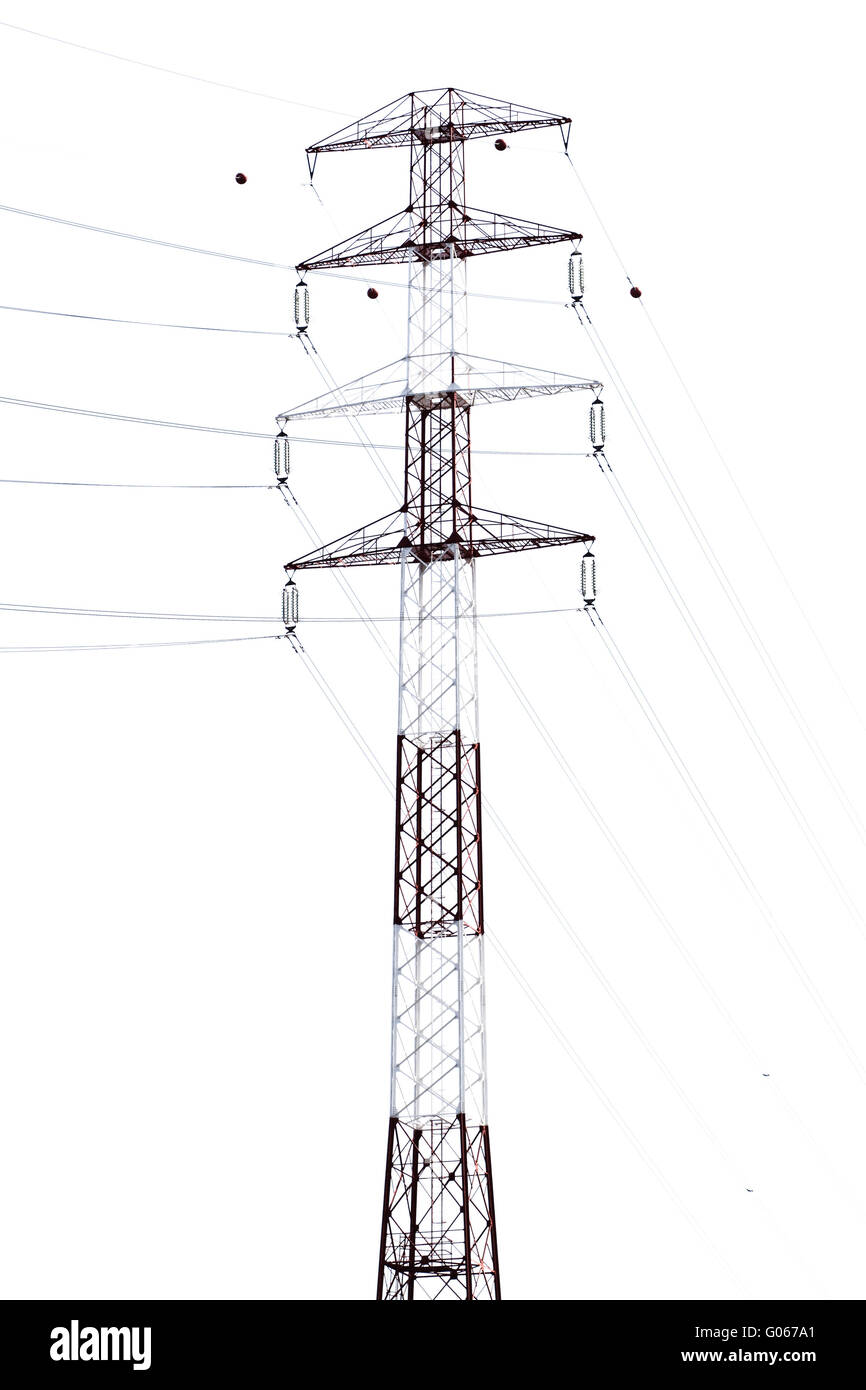 Detail of electricity pylon against on a light background Stock Photo ...