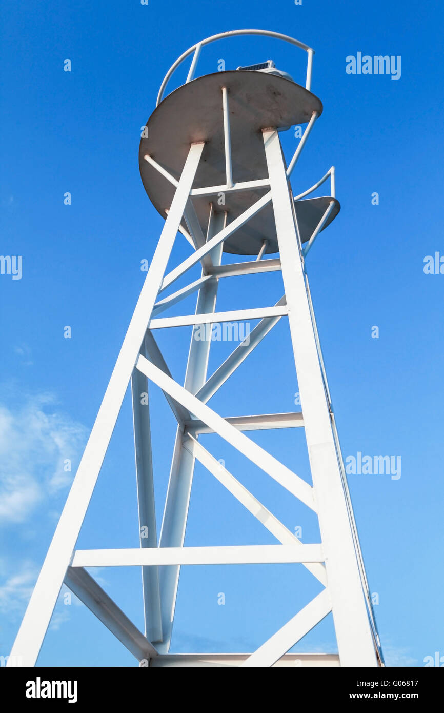 Modern white truss design lighthouse tower in port of Nesebar, Bulgaria ...