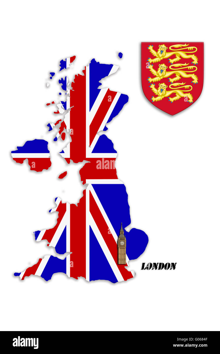 map of Great Britain in colors of its flag Stock Photo - Alamy