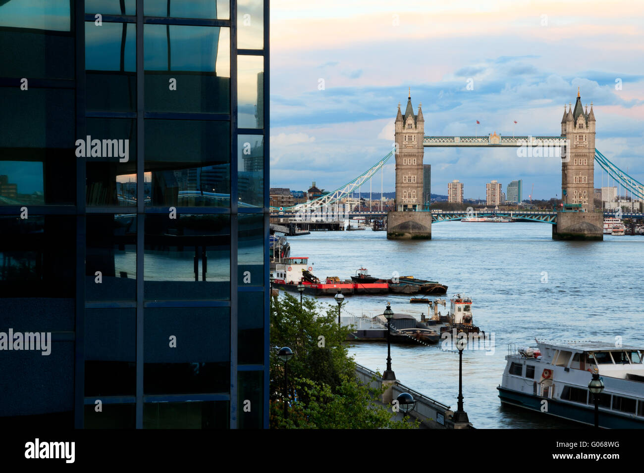 View of Tower Bridge in London through the exterior of Northern and ...