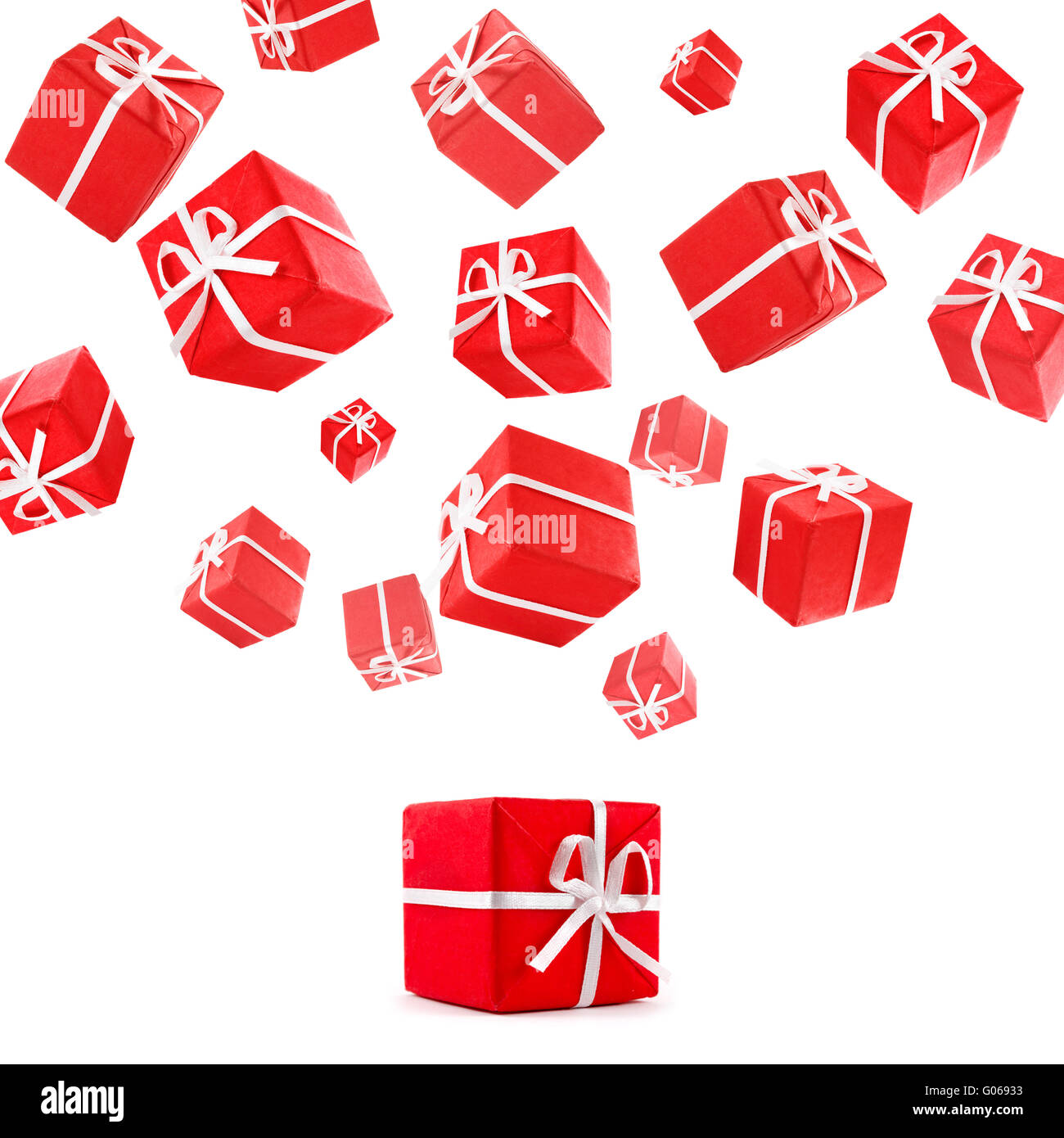 flying red gift boxes Stock Photo - Alamy