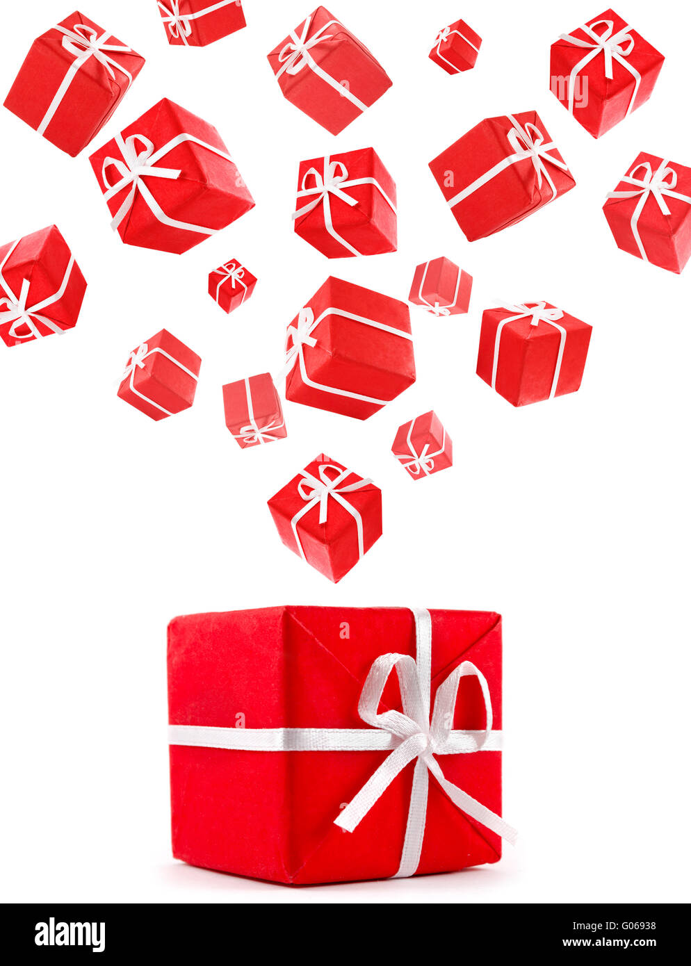 flying red gift boxes Stock Photo - Alamy