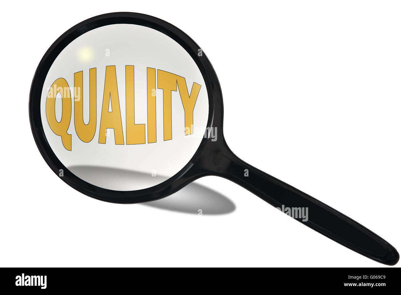 the word quality under a magnifying glass showing distortion Stock ...