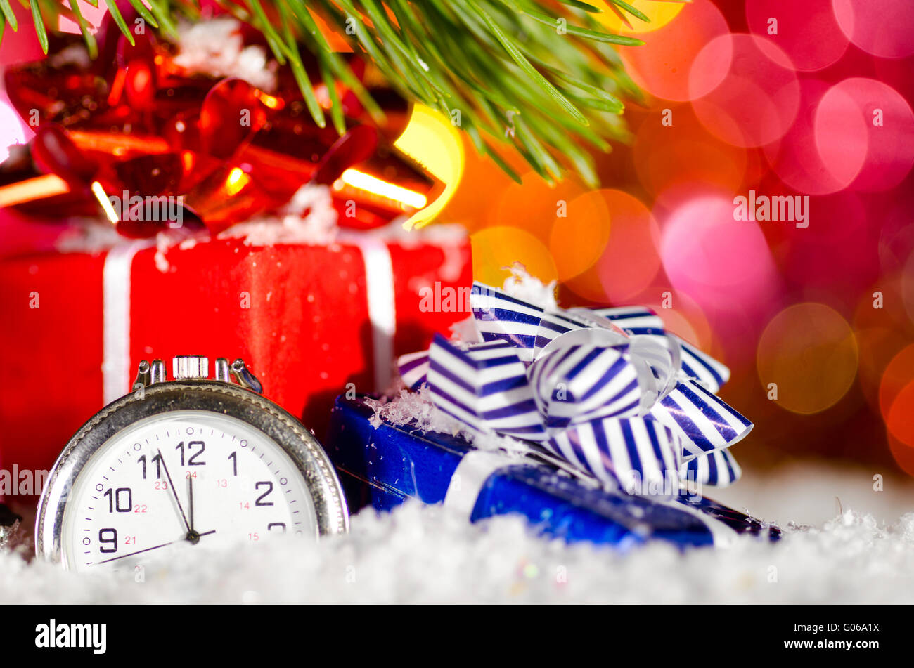 gift boxes and clock Stock Photo - Alamy