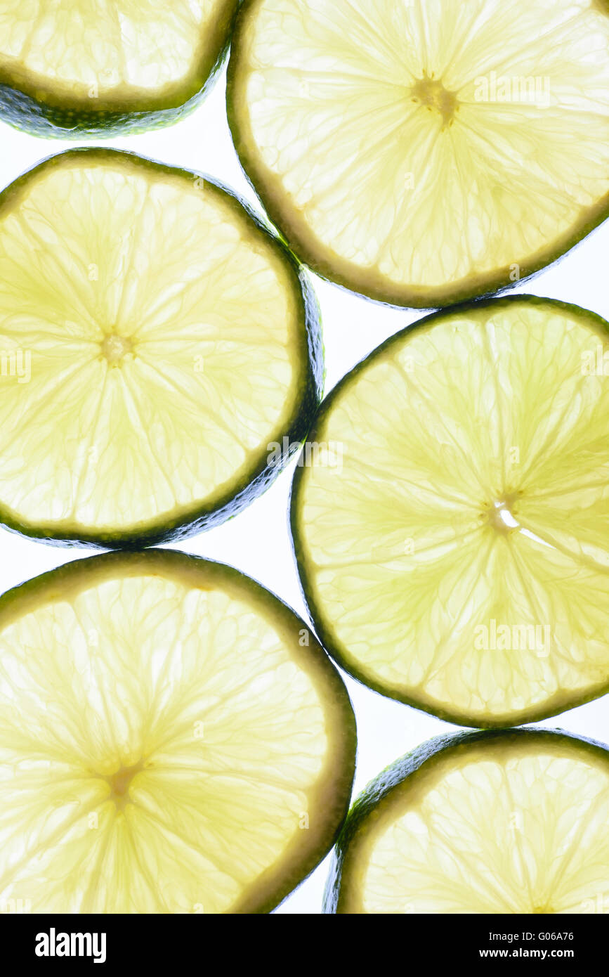 Back lit slices of Lime against a white background Stock Photo - Alamy