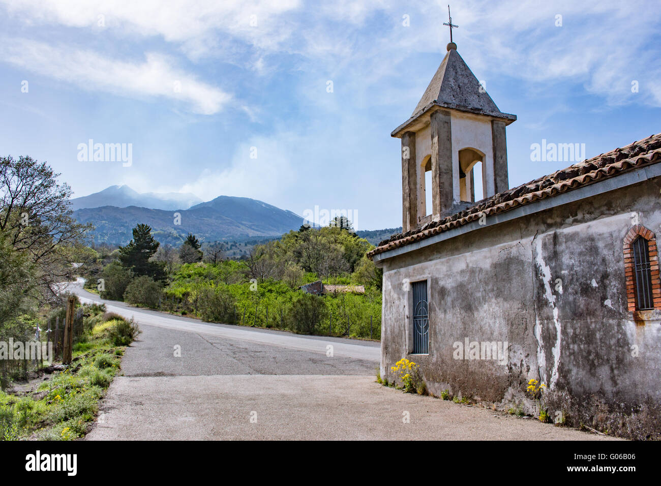 The church under volcano Etna in sicily - Italy Stock Photo - Alamy