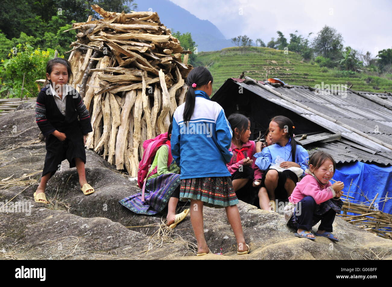 Hmong children in the mountain of Sapa, Vietnam Stock Photo - Alamy