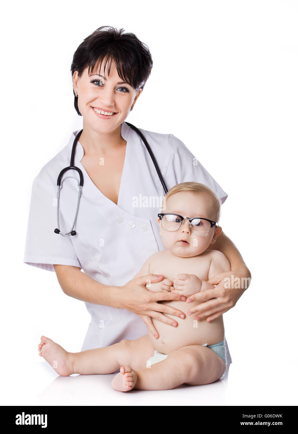 beautiful doctor and baby on a white background Stock Photo - Alamy