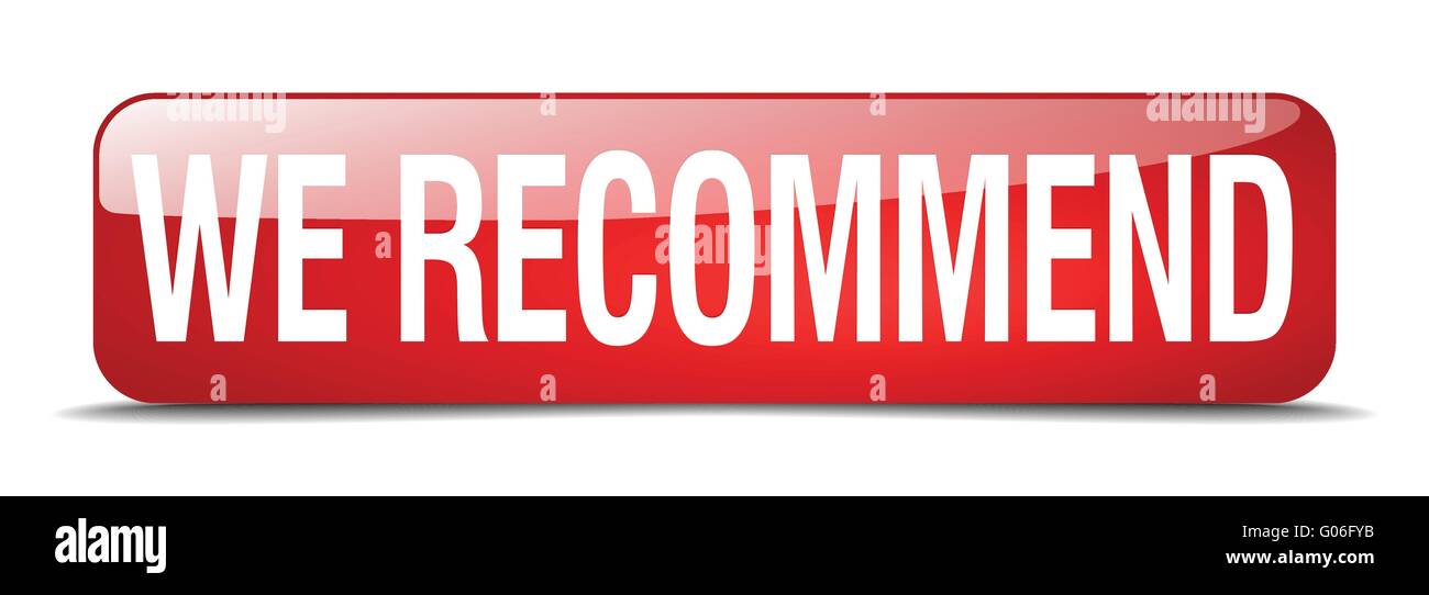 we recommend red square 3d realistic isolated web button Stock Vector ...