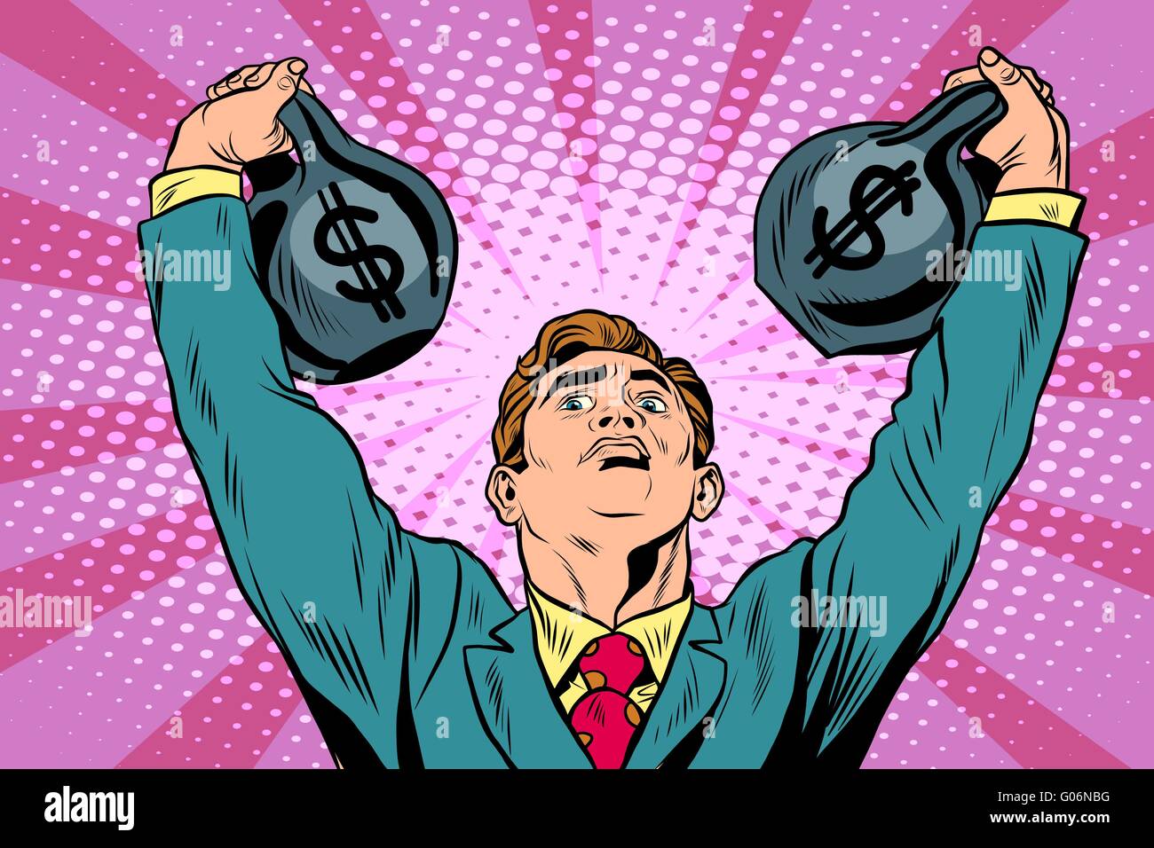 Businessman strongman lifts weights money Stock Vector Image & Art - Alamy