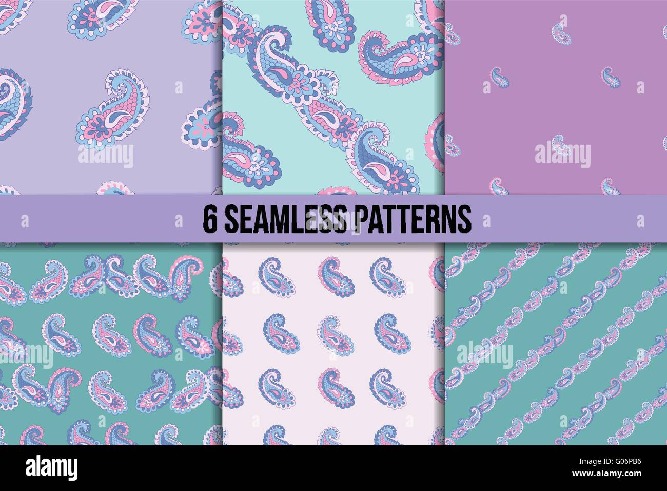 Vector illustration of seamless paisley pattern set Stock Vector Image ...