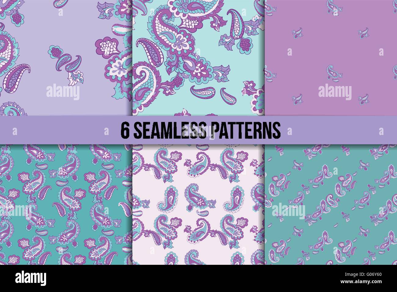 Vector illustration of seamless paisley pattern set Stock Vector Image ...