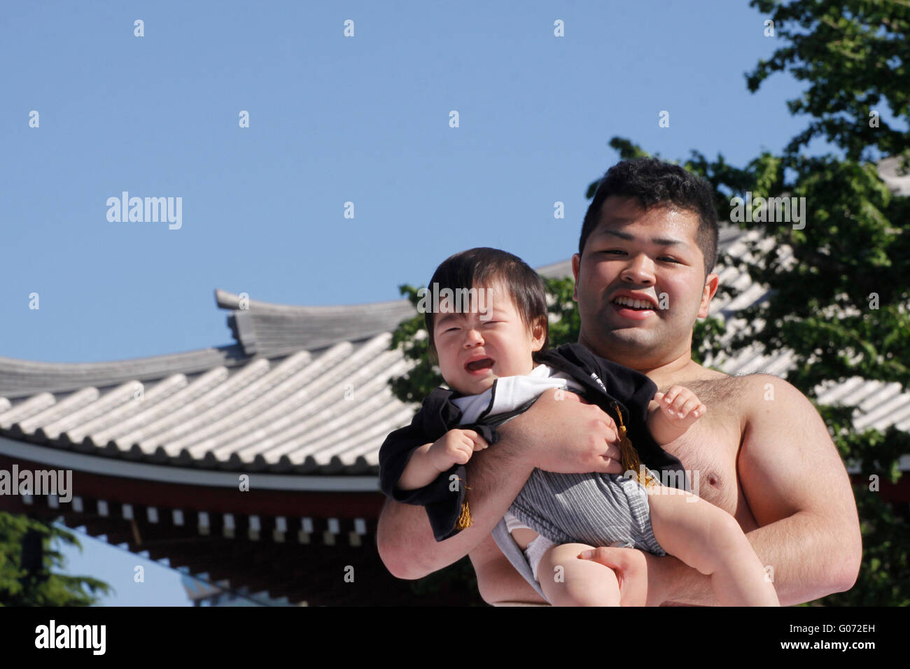 Tokyo, Japan. 29th April, 2016. Baby Crying Sumo, Naki-Zumo event was ...